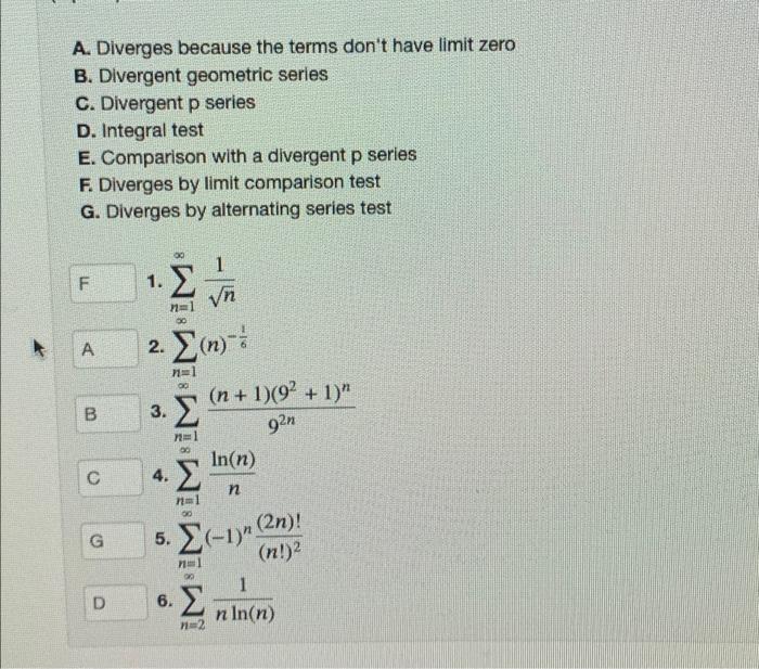 Solved A. Diverges because the terms don't have limit zero | Chegg.com