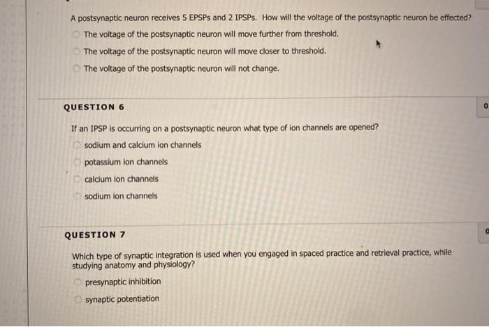 Solved A postsynaptic neuron receives 5 EPSPs and 2 IPSPs. | Chegg.com