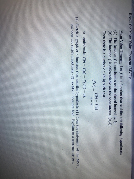 Solved Recall the Mean Value Theorem (MVT) Mean Value | Chegg.com