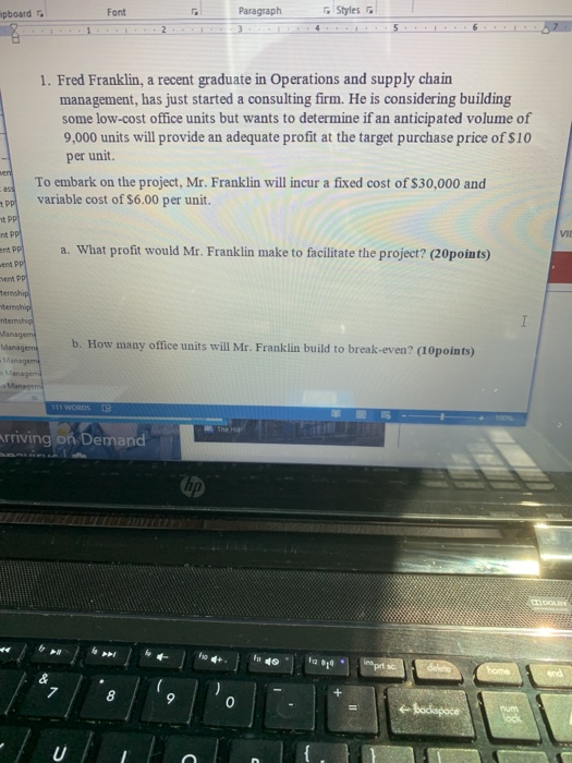 Solved ipboard Font P aragraph Styles 1. Fred Franklin, a | Chegg.com