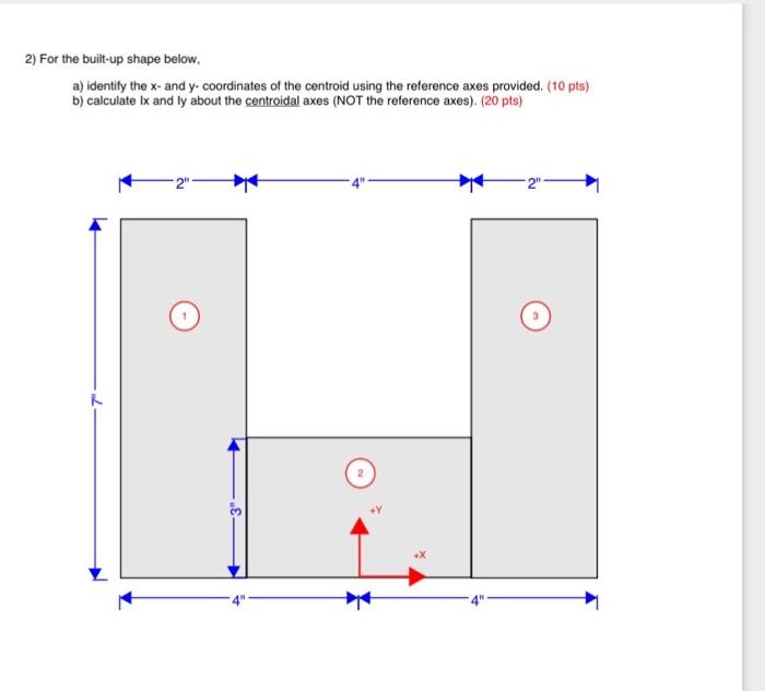Solved 2) For the built-up shape below, a) identify the x - | Chegg.com