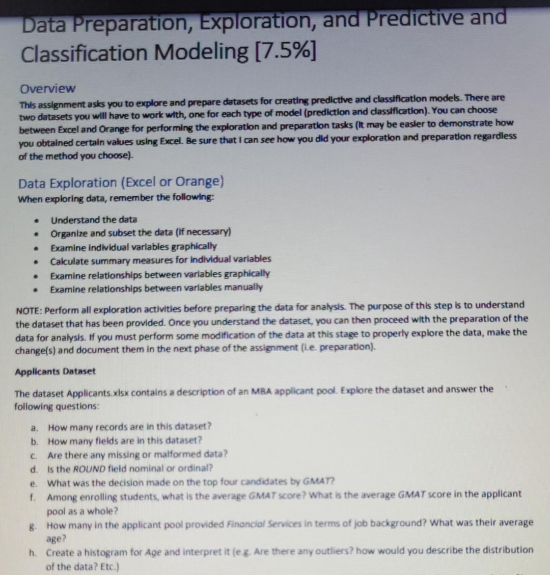 Solved Data Preparation, Exploration, and Predictive and | Chegg.com