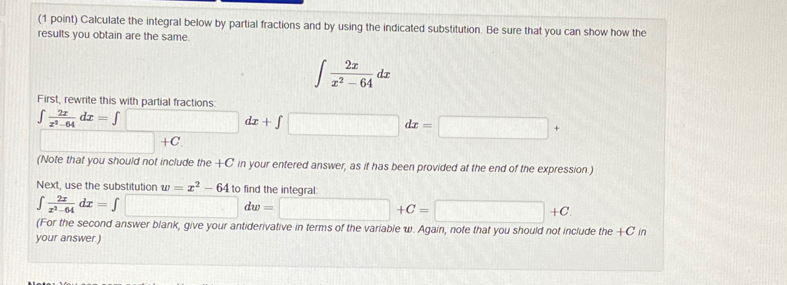 Solved (1 ﻿point) ﻿Calculate the integral below by partial | Chegg.com