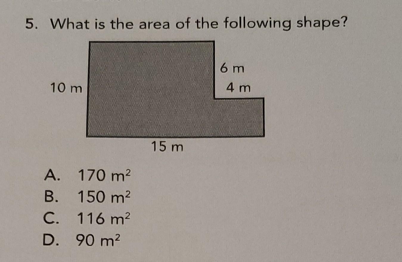 Solved 5. What is the area of the following shape? 6 m 4 m | Chegg.com