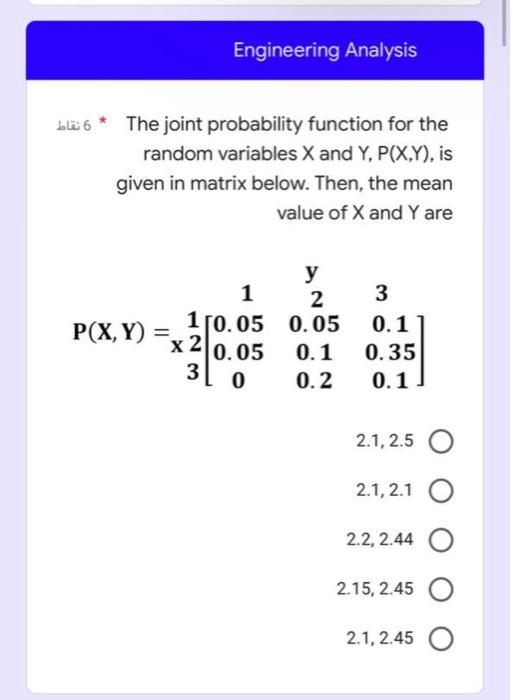 Solved ba: 6 Engineering Analysis The joint probability | Chegg.com