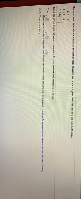 Solved The matrix associated with the solution to a system | Chegg.com