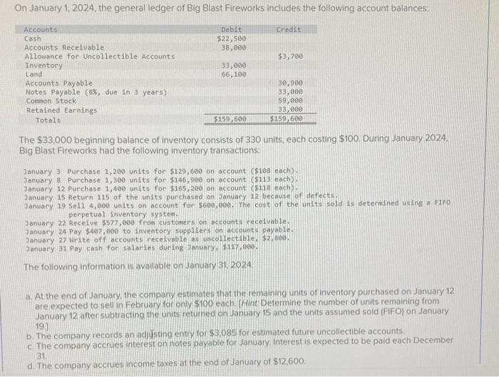 [Solved]: asap pleasejournal entries On January 1,2024
