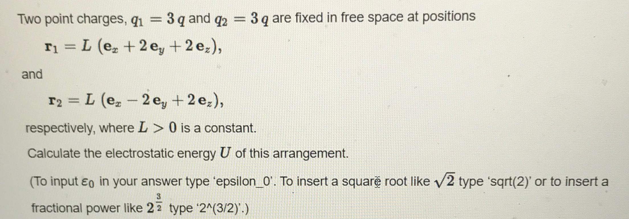 Solved Two point charges, q1=3q ﻿and q2=3q ﻿are fixed in | Chegg.com