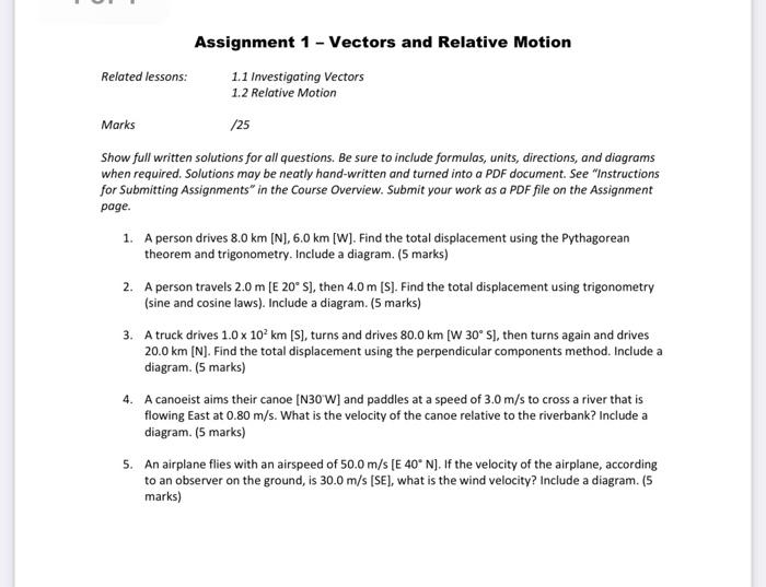 Solved Assignment 1 - Vectors and Relative Motion Show full | Chegg.com