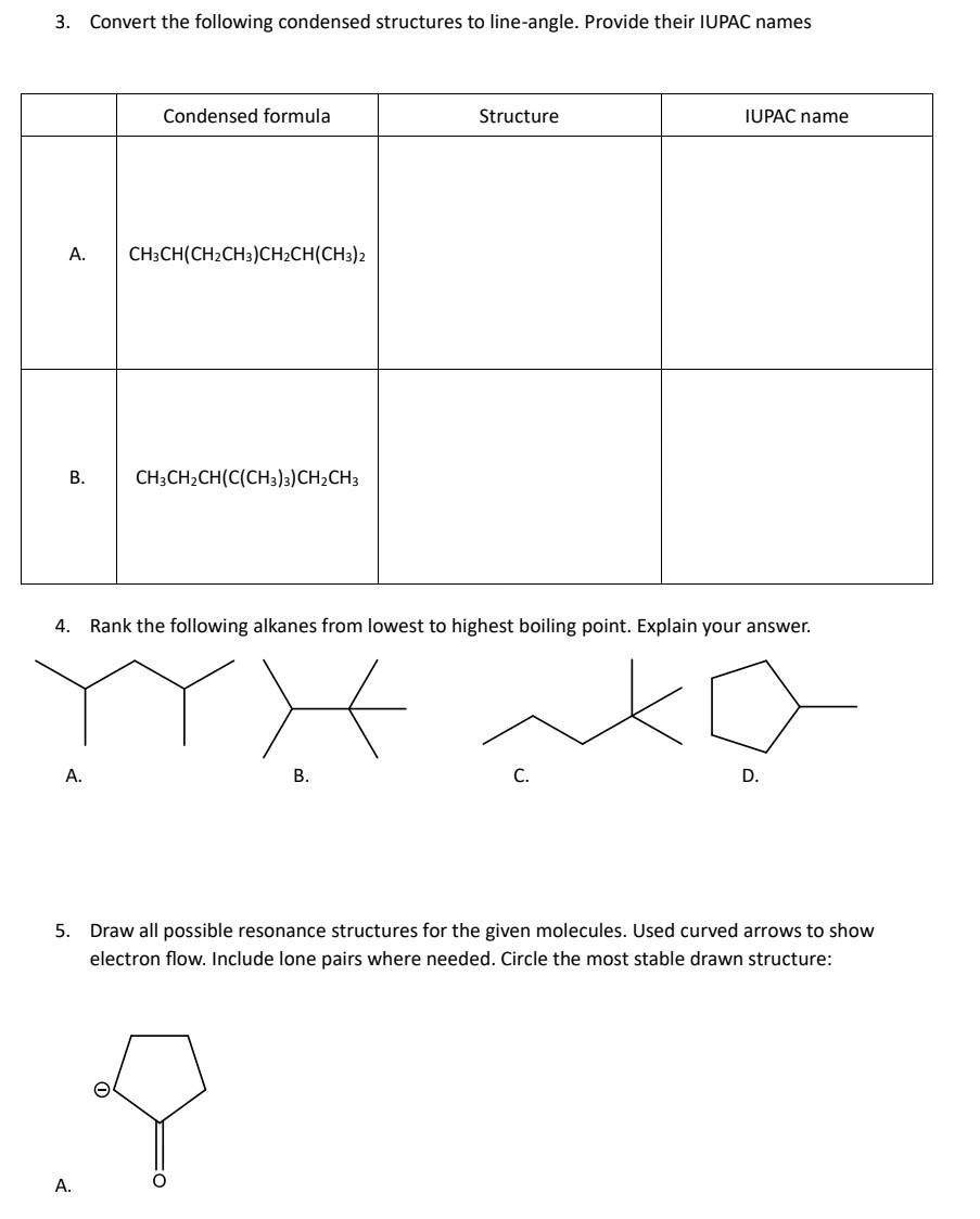 Solved 3. Convert the following condensed structures to | Chegg.com