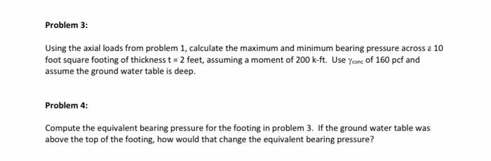 Solved Using the axial loads from problem 1 , calculate the | Chegg.com