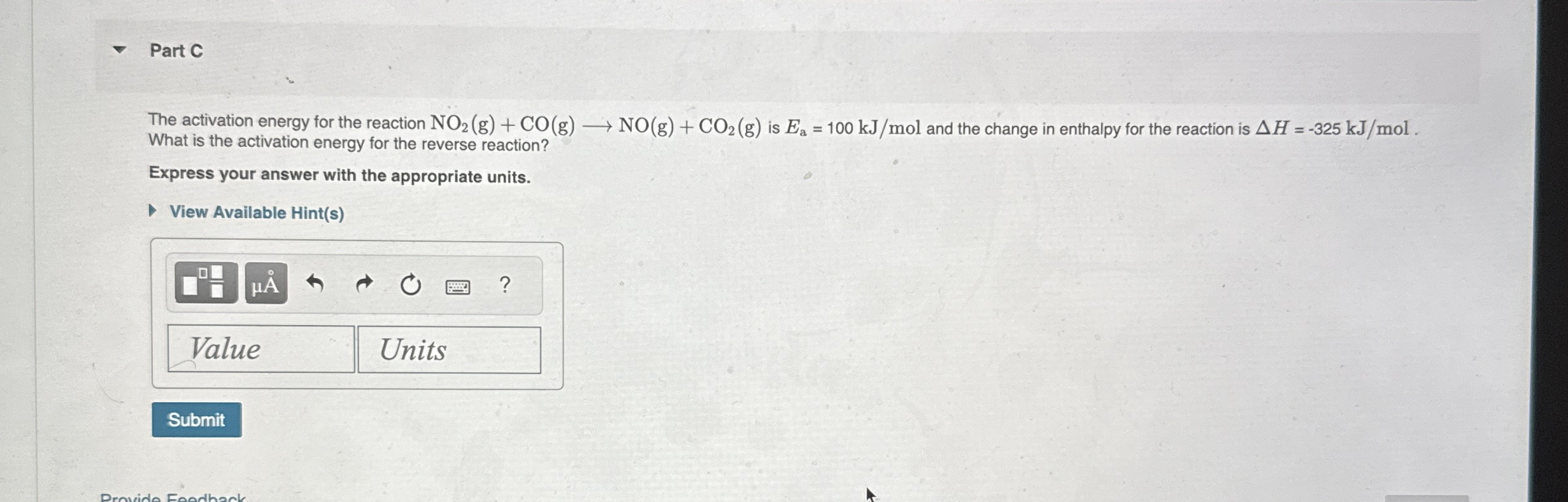 Solved Part CThe activation energy for the reaction | Chegg.com