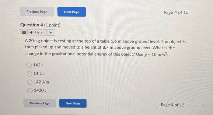 Solved A 20−kg object is resting at the top of a table 1.6 m | Chegg.com