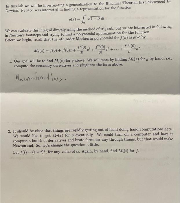 Solved In this lab we will be investigating a generalization | Chegg.com