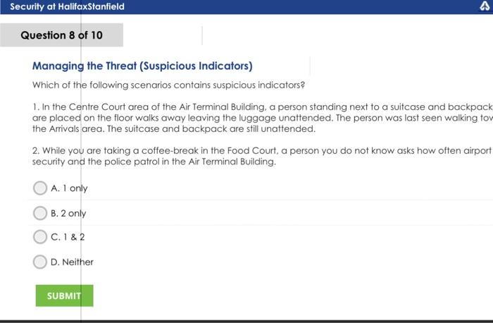 Managing the Threat (Suspicious Indicators) Which of | Chegg.com