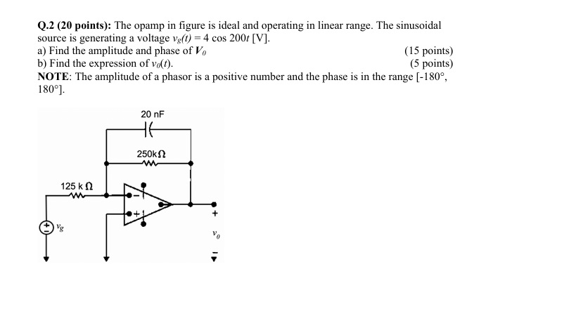 Solved Q. 2 (20 ﻿points): The opamp in figure is ideal and | Chegg.com