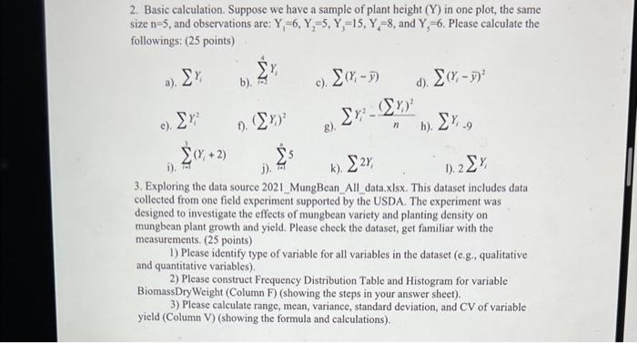 Solved 2. Basic calculation. Suppose we have a sample of | Chegg.com
