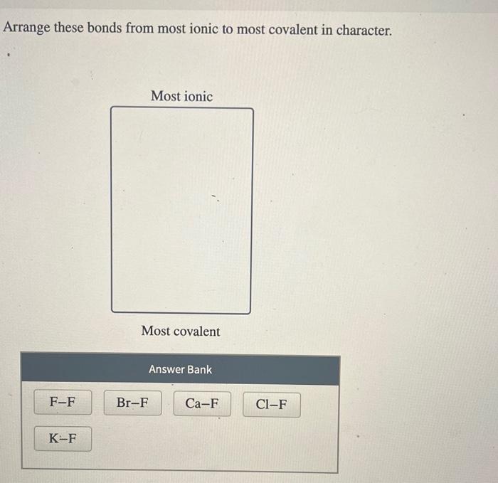 Solved Arrange these bonds from most ionic to most covalent | Chegg.com