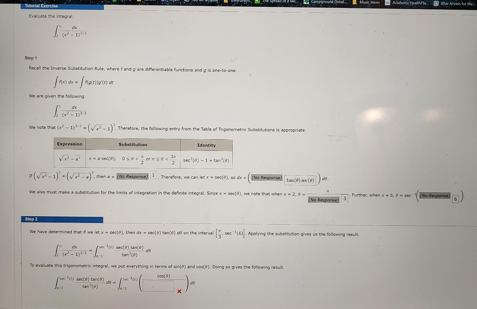Solved Evaluate the integral. ∫26(x2−1)3/2dx Step 1 Recall | Chegg.com