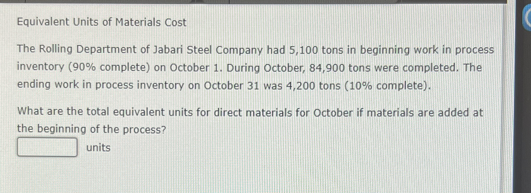 Solved Equivalent Units of Materials CostThe Rolling | Chegg.com