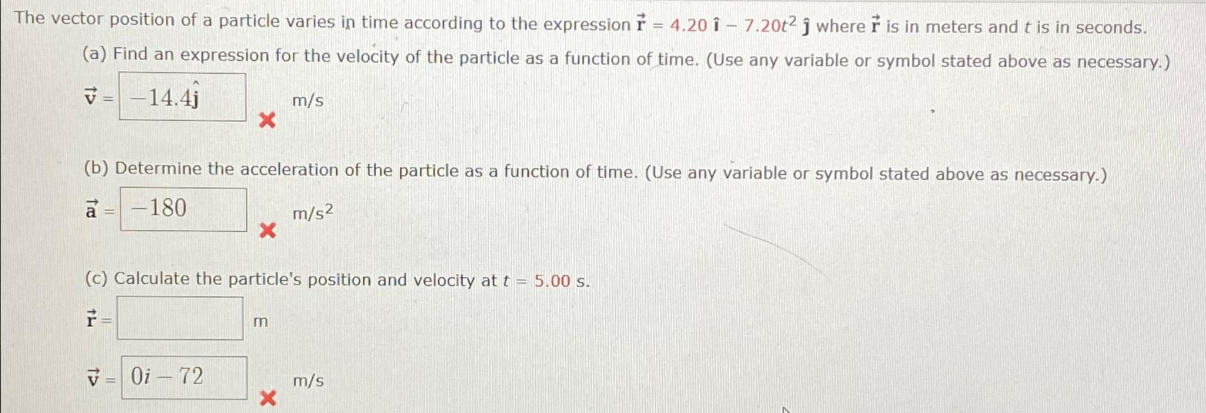 Solved The vector position of a particle varies in time | Chegg.com