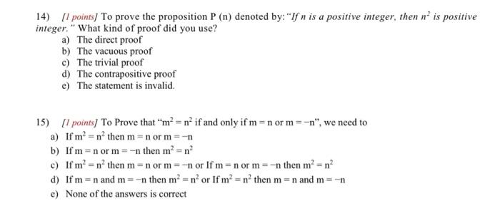 Solved 14) [1 points] To prove the proposition P(n) denoted | Chegg.com
