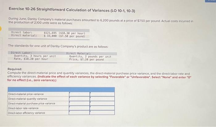 Solved Exercise 10-26 Straightforward Calculation of | Chegg.com