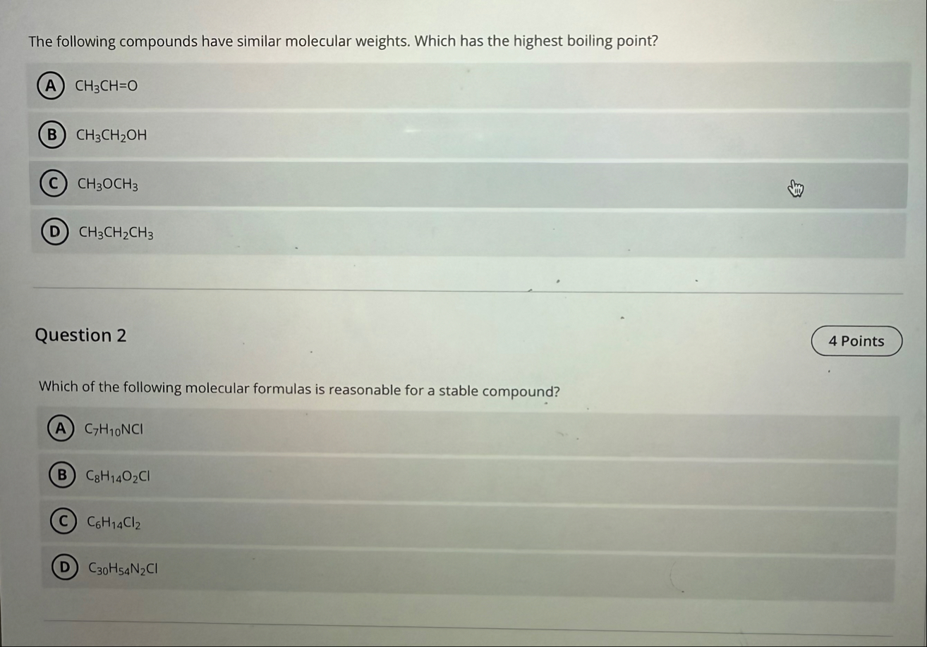 Solved The following compounds have similar molecular | Chegg.com