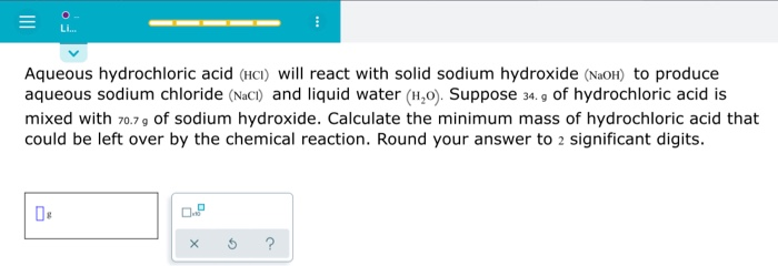 Solved Aqueous hydrochloric acid (HCI) will react with solid | Chegg.com