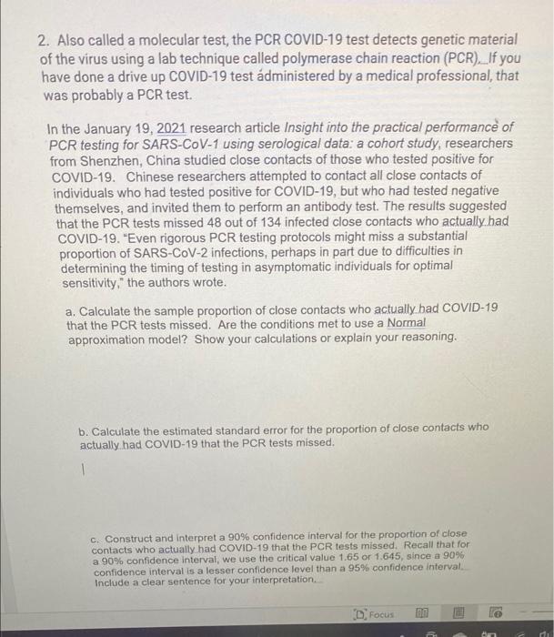 Solved 2. Also called a molecular test, the PCR COVID-19 | Chegg.com