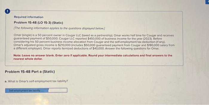 Solved Required information Problem 15-48 (LO 15-3) (Static) | Chegg.com