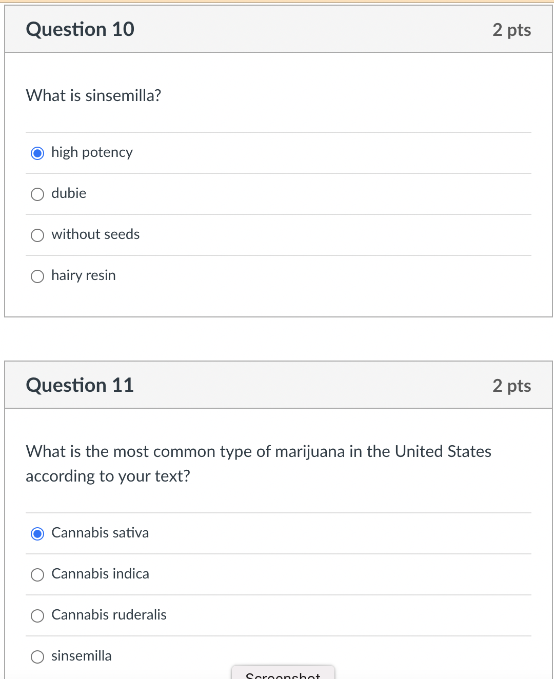 Solved Question 10What is sinsemilla?high | Chegg.com