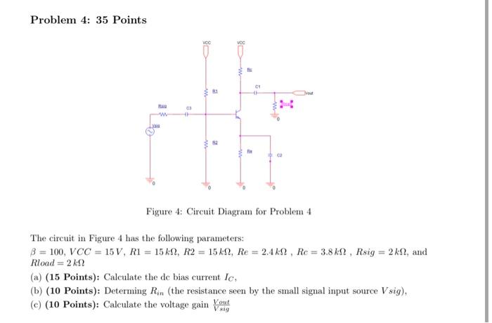 Solved Problem 4: 35 Points Rsig www Vsig C3 HH VCC R1 R2 | Chegg.com