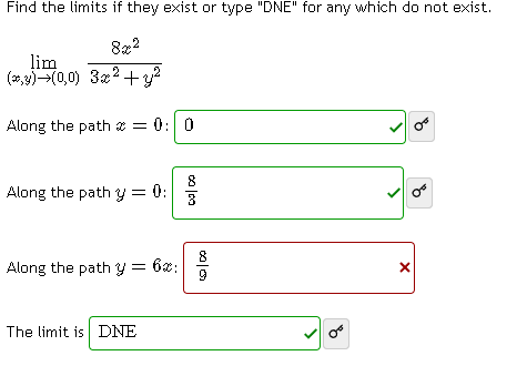 Solved Find the limits if they exist or type "DNE" for any | Chegg.com