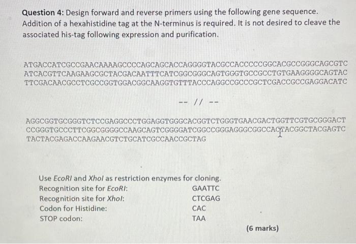 Solved Question 4: Design forward and reverse primers using | Chegg.com