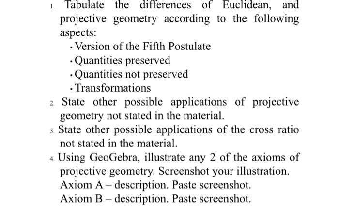 Solved 1. Tabulate the differences of Euclidean, and | Chegg.com