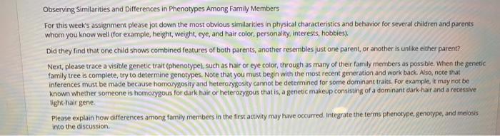 Solved Observing similarities and Differences in Prenotypes | Chegg.com
