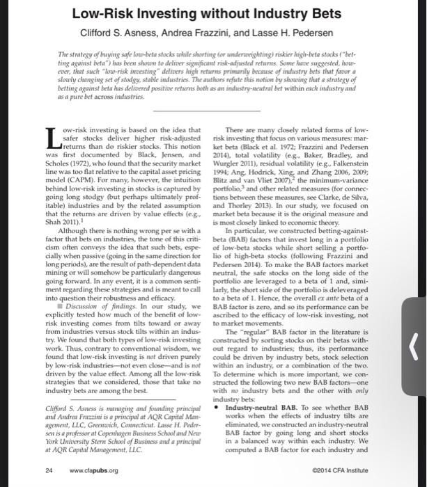 Solved Low-Risk Investing without Industry Bets Clifford S. | Chegg.com