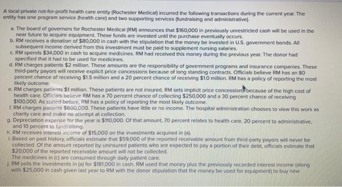 A local private not-for-profit health care entity | Chegg.com