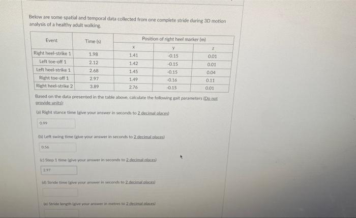 Below are some spatial and temporal data collected | Chegg.com
