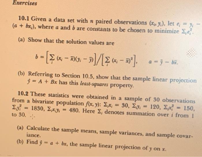 Solved 10.1 Given a data set with n paired observations | Chegg.com