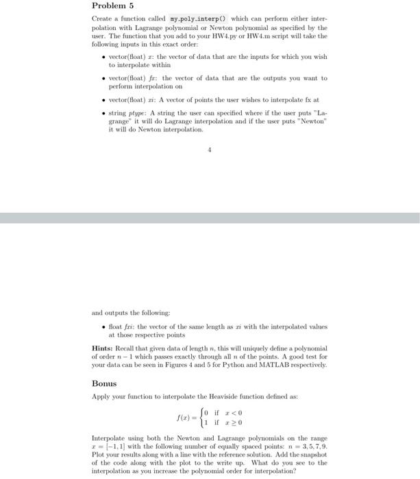 Solved Problem 5 Create a function called my-poly_interp () | Chegg.com