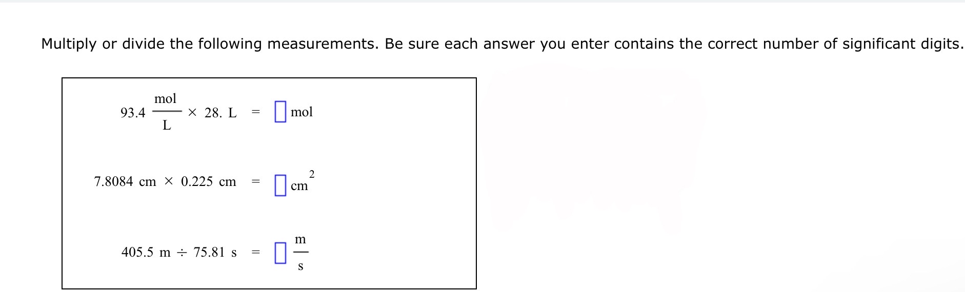 Solved Multiply or divide the following measurements. Be | Chegg.com