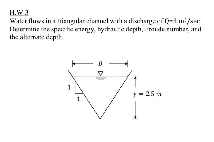 Solved H.W 3 Water flows in a triangular channel with a | Chegg.com