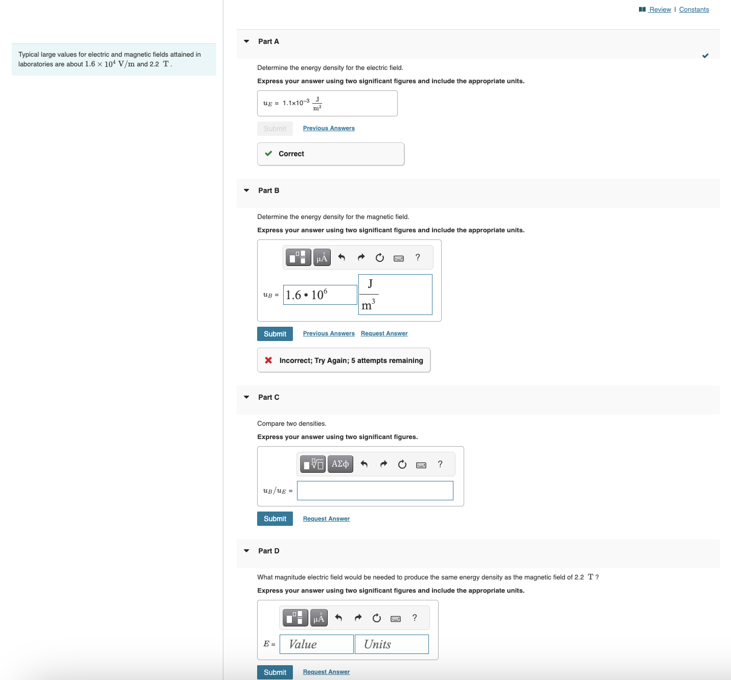Solved Part ATypical large values for electric and magnetic | Chegg.com