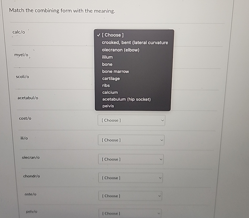 Solved Match the combining form with the | Chegg.com