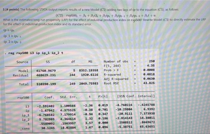 Solved 3 4 Points The Following Stata Output Reports 
