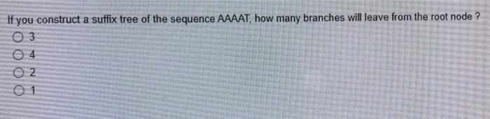 Solved If you construct a suffix tree of the sequence AAAAT, | Chegg.com