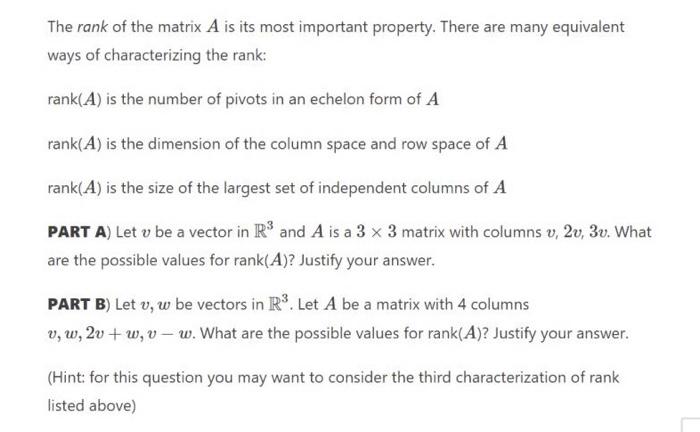 Solved The rank of the matrix A is its most important | Chegg.com