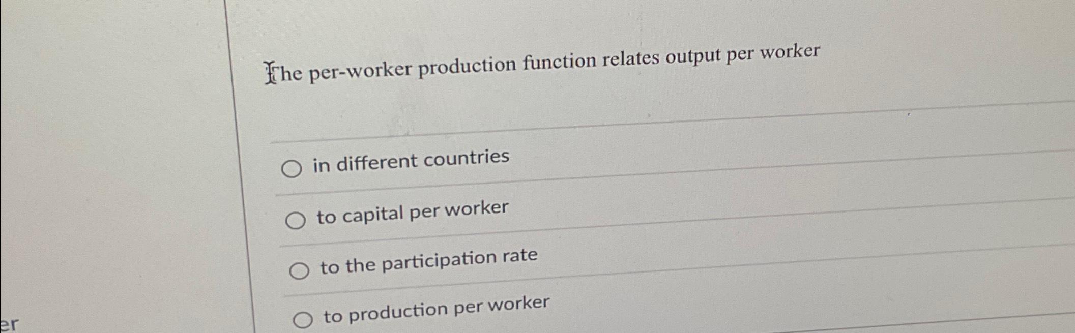 Solved The per-worker production function relates output per | Chegg.com